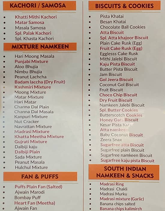 Menu at Gujrat Namkeen, Delhi, 52/A-4