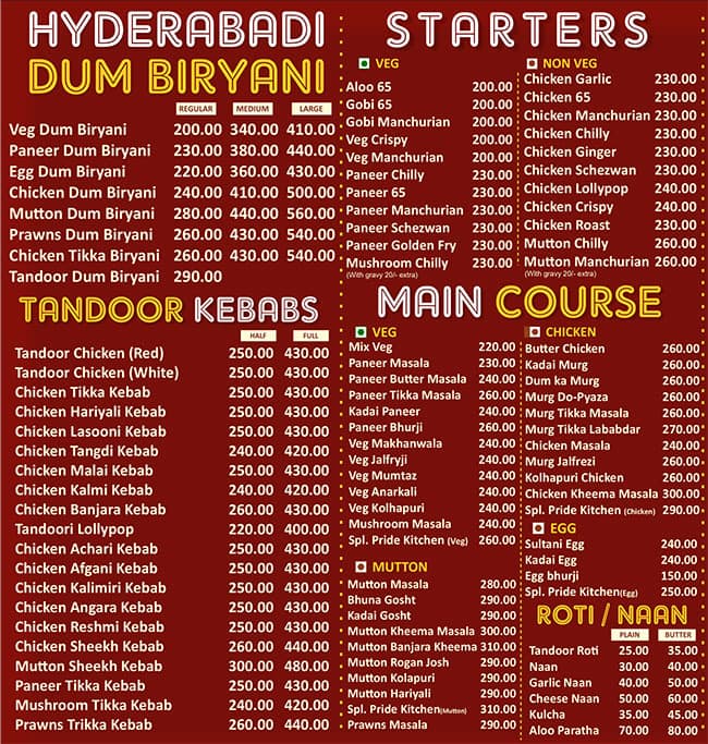 Menu of Pride Kitchen Hyderabadi Biryani, Airoli, Navi Mumbai