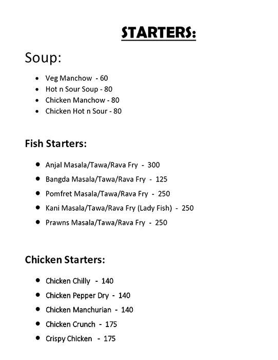 Menu of Coast N Kebabs, Hebbal, Bangalore