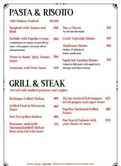 Menu at Sin & Tonic RestoBar, Chennai