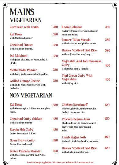 Menu at Sin & Tonic RestoBar, Chennai