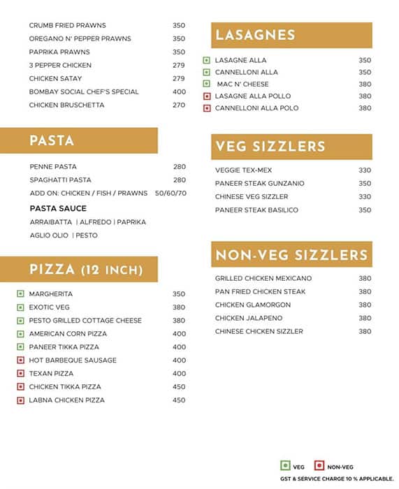 Menu at Bombay Drunkyard, Mumbai