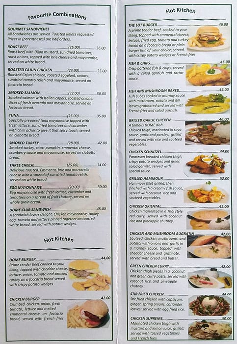 Menu at Dome cafe, Dubai, Khalid Bin Al Waleed Rd