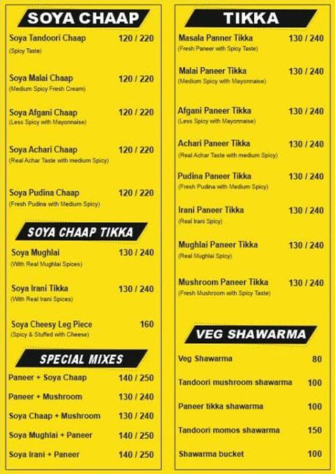 Menu of Magic Bites Soya Chaap, Near Andheri East Station, Mumbai