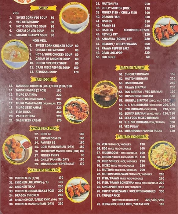 Menu of Seven Spices, Guindy, Chennai
