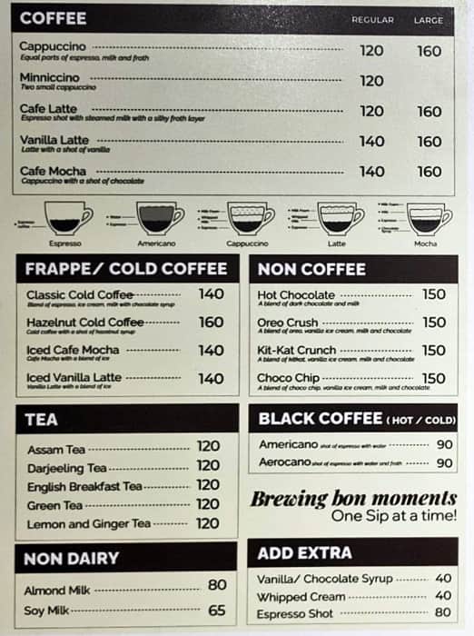 Menu of The Bon Coffee, Yelahanka, Bangalore