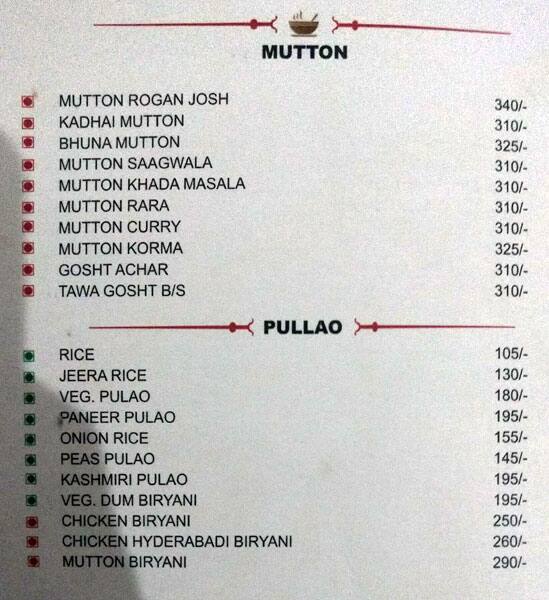 Menu at Khushboo, Kanpur, 16/62 Hotel Paradise