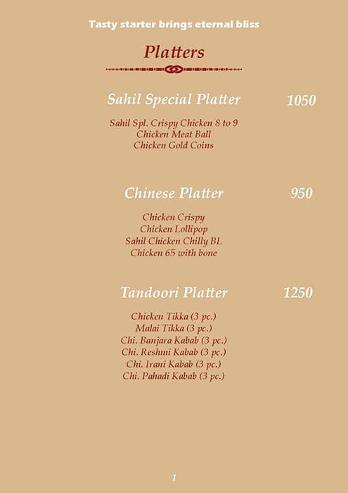 Menu of Sahil Fine Dine Restro, Mumbra, Thane