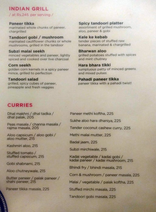 Menu at Eden, Chennai, 12/115