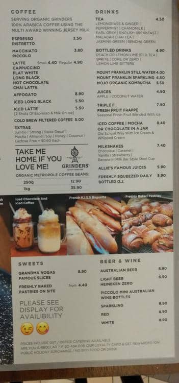 Menu at Metropole Cafe, Sydney