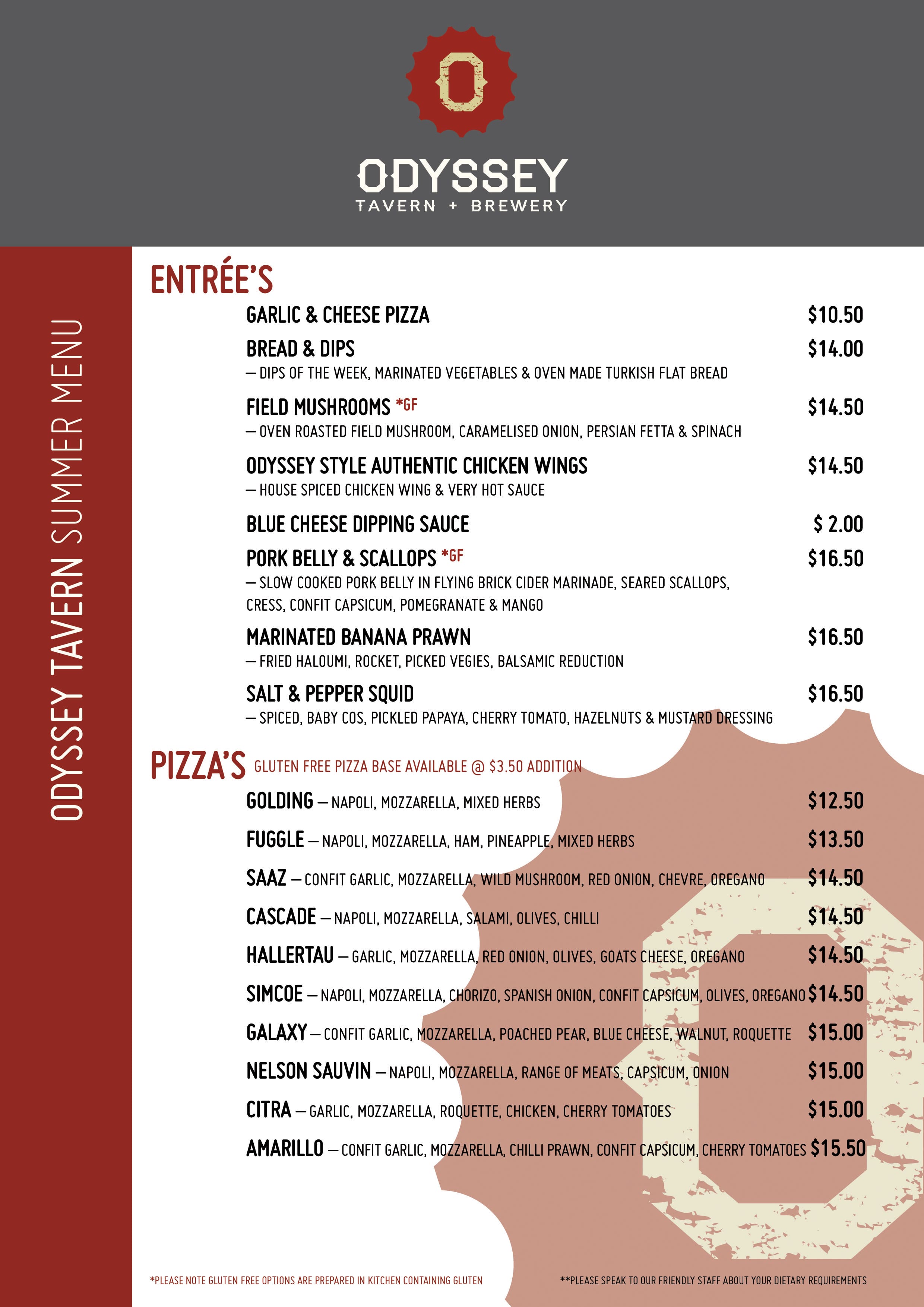 Menu at Odyssey Tavern & Brewery restaurant, Mount Duneed, 611 Surf ...