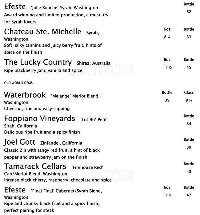 Menu at JOEY Bellevue restaurant, Bellevue