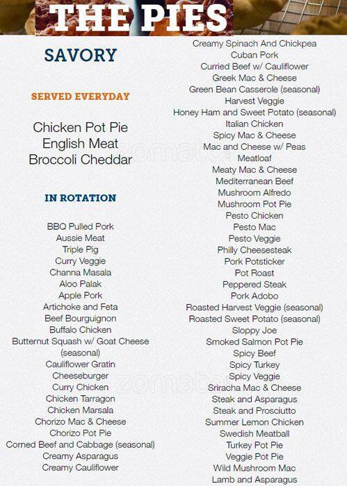 Pie Menu, Menu for Pie, Fremont, Seattle - Urbanspoon/Zomato