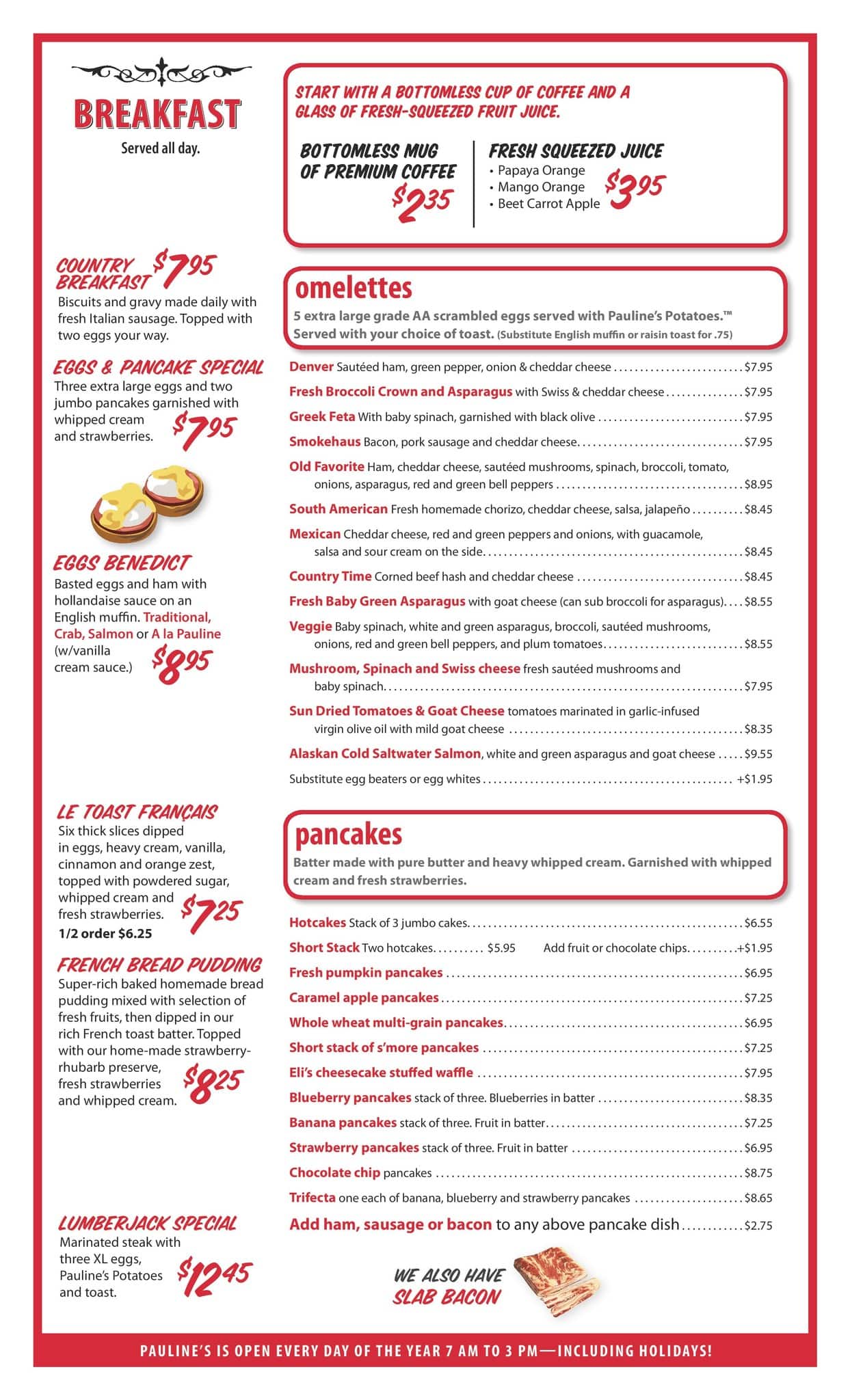 Menu at Pauline's restaurant, Chicago, W Fullerton Ave