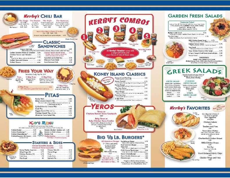 Menu at Kerby's Koney Island restaurant, Southfield, Northwestern Hwy
