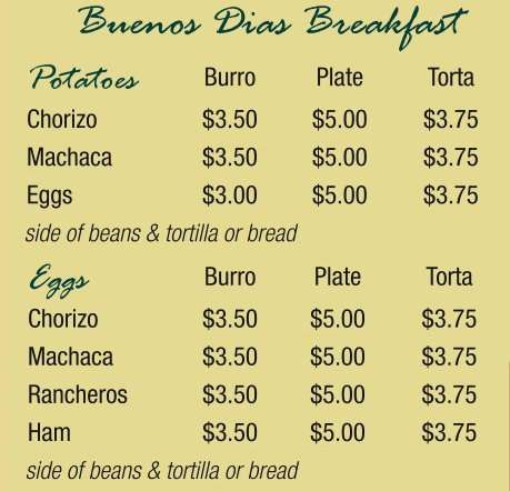 Menu at Azteca Bakery & Mexican, Phoenix, 416 N 7th Ave