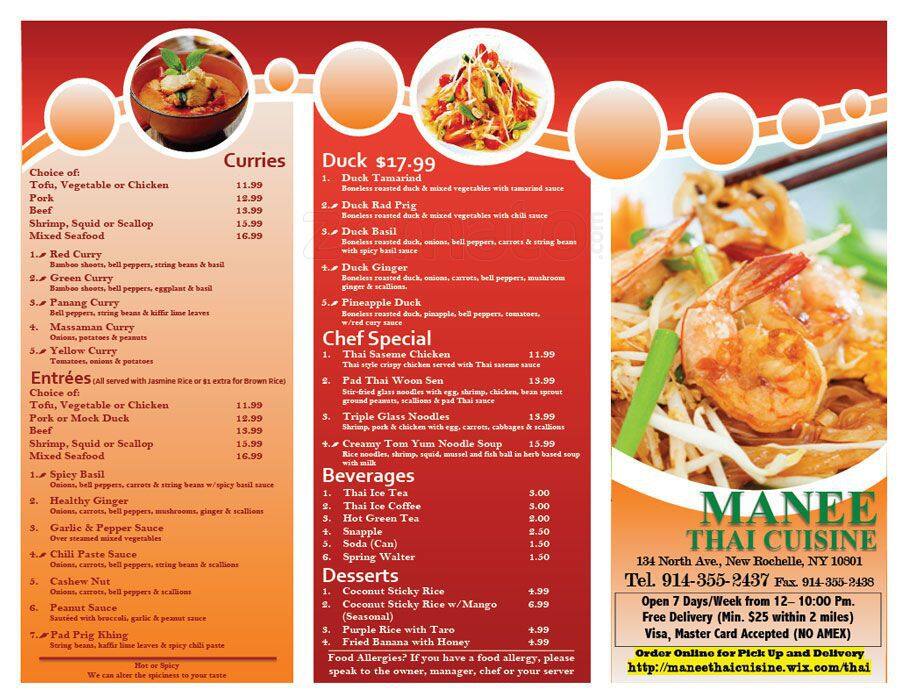 Tana Thai Restaurant Menu, Menu for Tana Thai Restaurant, Bronxville ...