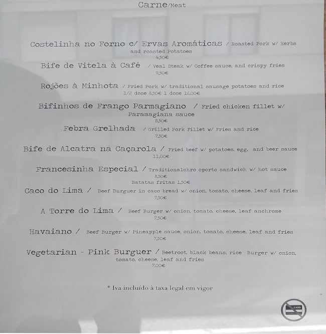 Menu em Estrela do Lima restaurante, Porto