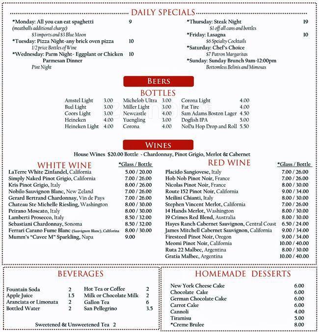 Menu at John's Place pub & bar, Matthews, Matthews Weddington Rd