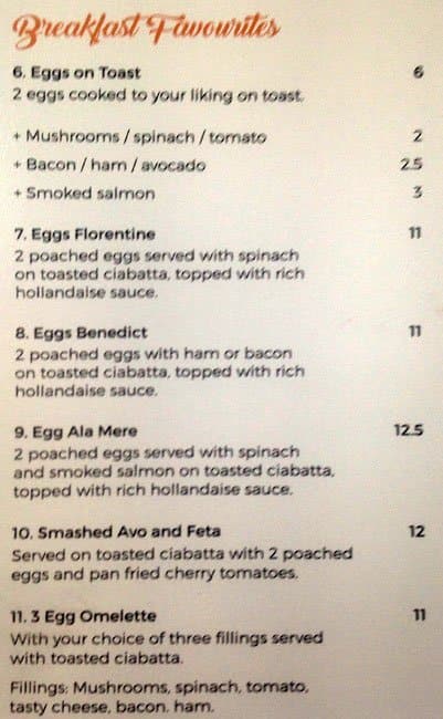 Menu at DJ's Cafe, Bayswater