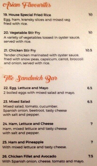 Menu at DJ's Cafe, Bayswater