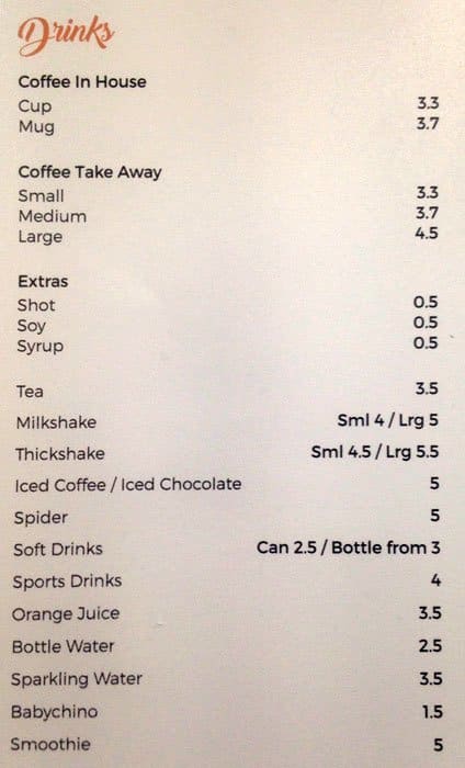 Menu at DJ's Cafe, Bayswater