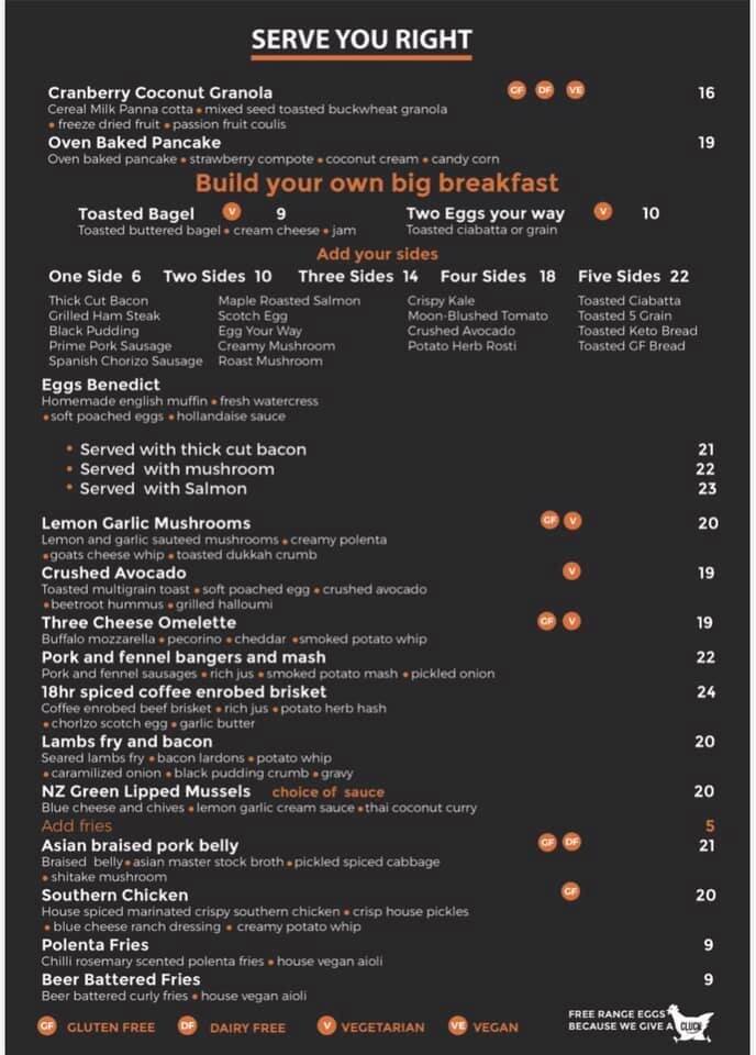 Menu at Coffee Since Yesterday cafe, Hamilton