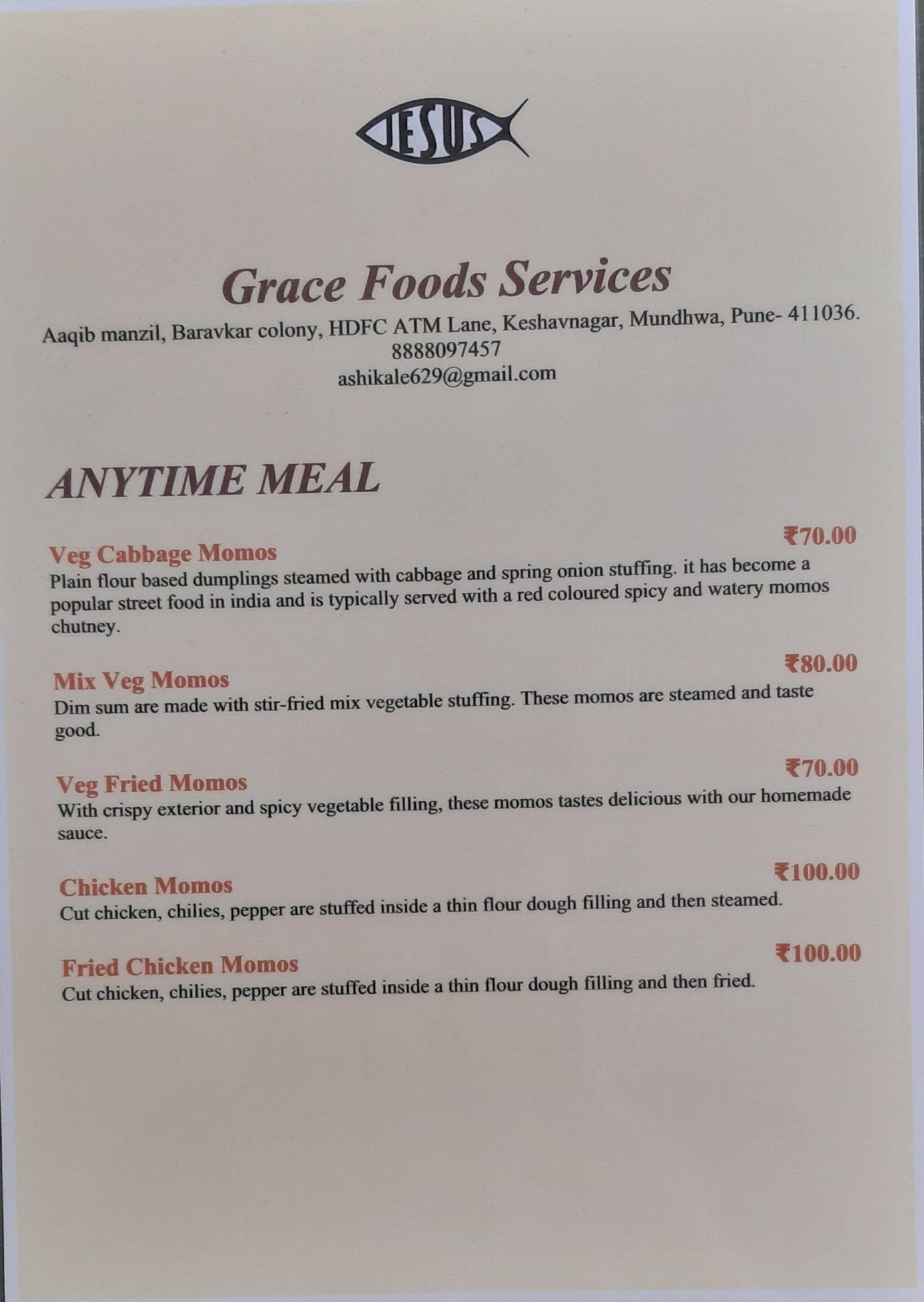 Menu of Grace Food Services, Mundhwa, Pune