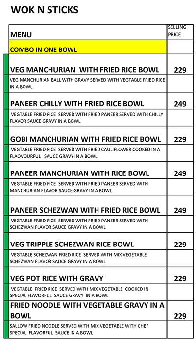 Menu of Wok N Sticks, Marve, Mumbai