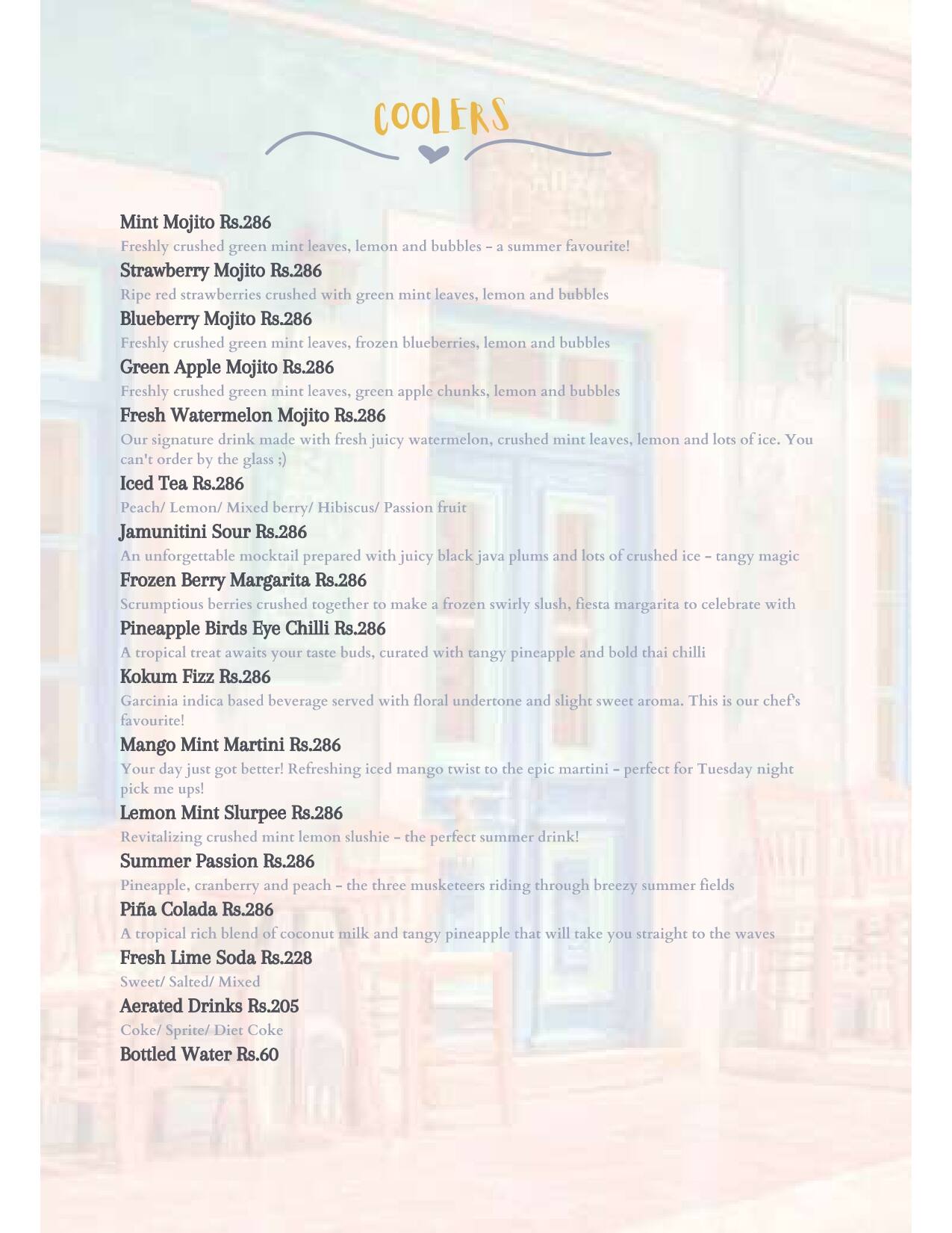 Menu of Big Yellow Door, Amrapali Dream Valley, Greater Noida