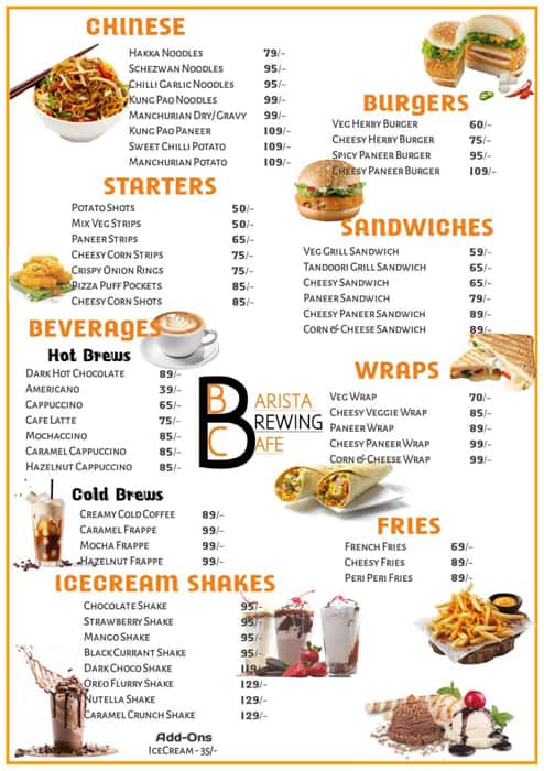 Menu of Barista Brewing Cafe, Civil Lines, Allahabad