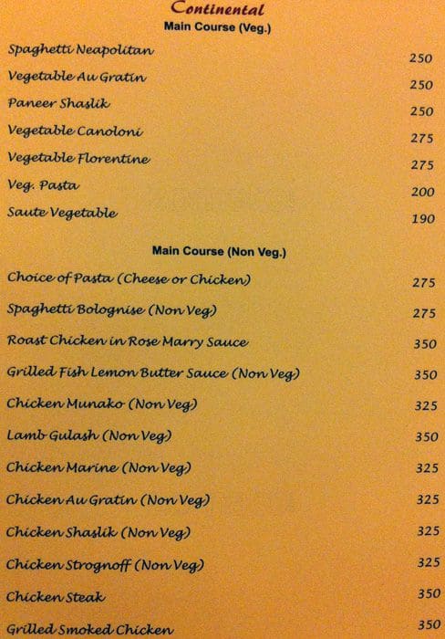 Menu at Horizon, Agra