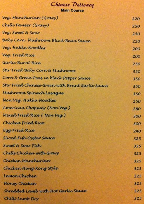 Menu at Horizon, Agra