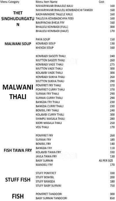 Sindhudurga Kinara Menu, Menu for Sindhudurga Kinara, Castle Mill ...