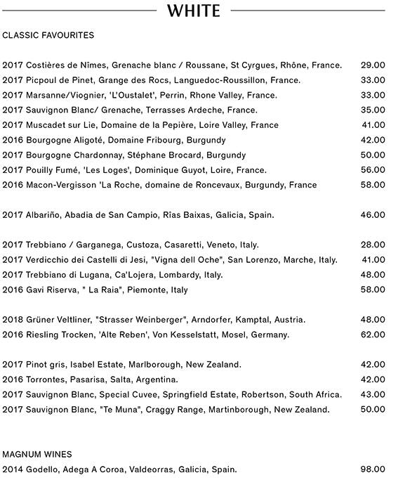 Menu at Merchants Tavern restaurant, London