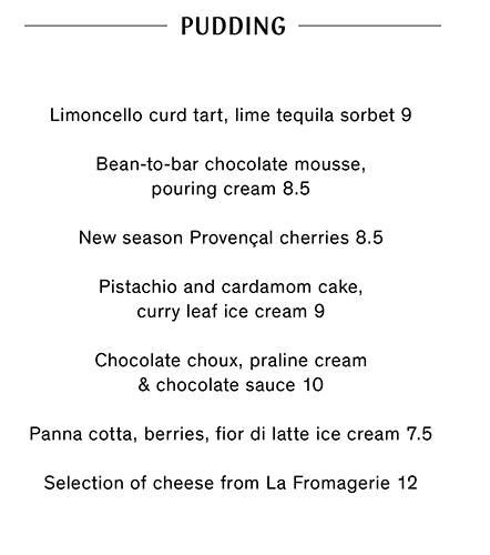 Menu at Merchants Tavern restaurant, London