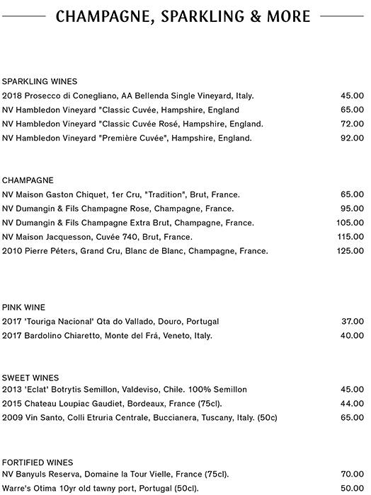 Menu at Merchants Tavern restaurant, London