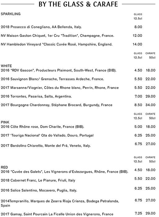 Menu at Merchants Tavern restaurant, London