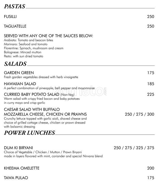 Menu at Nirvana Kitchen Bristo Grill & Bar, Pune