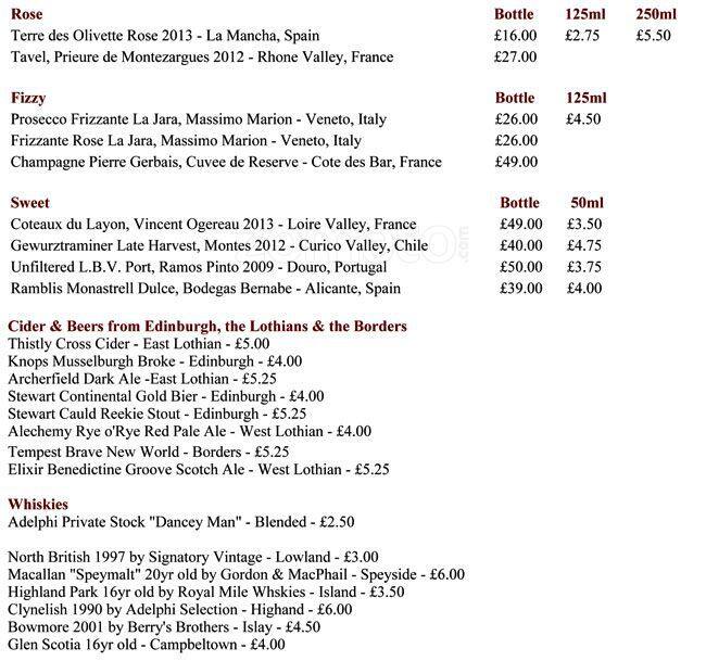 Menu at bia bistrot restaurant, Edinburgh, 19 Colinton Rd