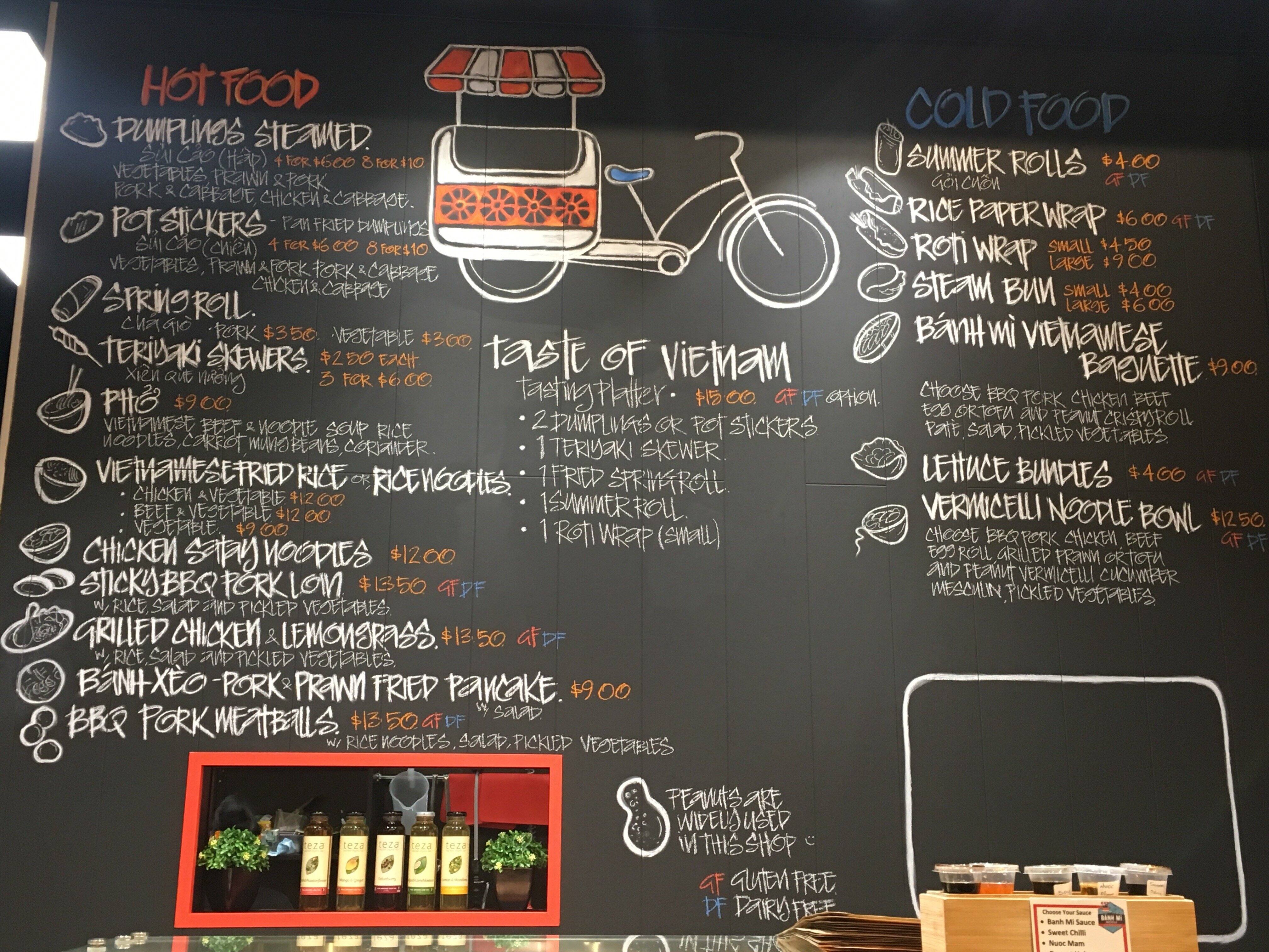 Menu at Banh Mi Bicycle restaurant, Palmerston North