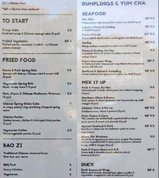 Menu at Red Door Yum Cha restaurant, Windsor, 1 Mcilwrick St
