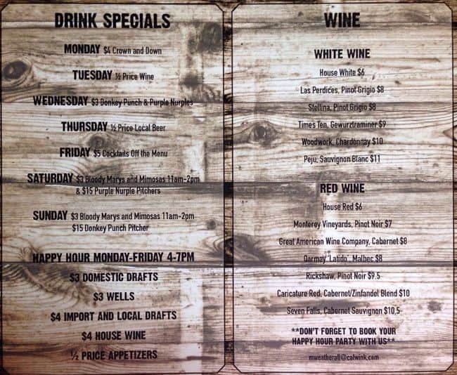 Menu at The Nodding Donkey pub & bar, Dallas, SMU Boulevard