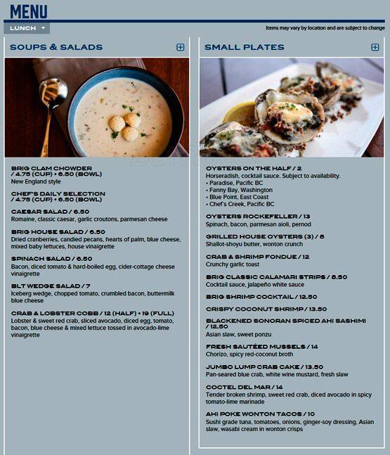 Menu at Brigantine restaurant, La Mesa, Fuerte Dr