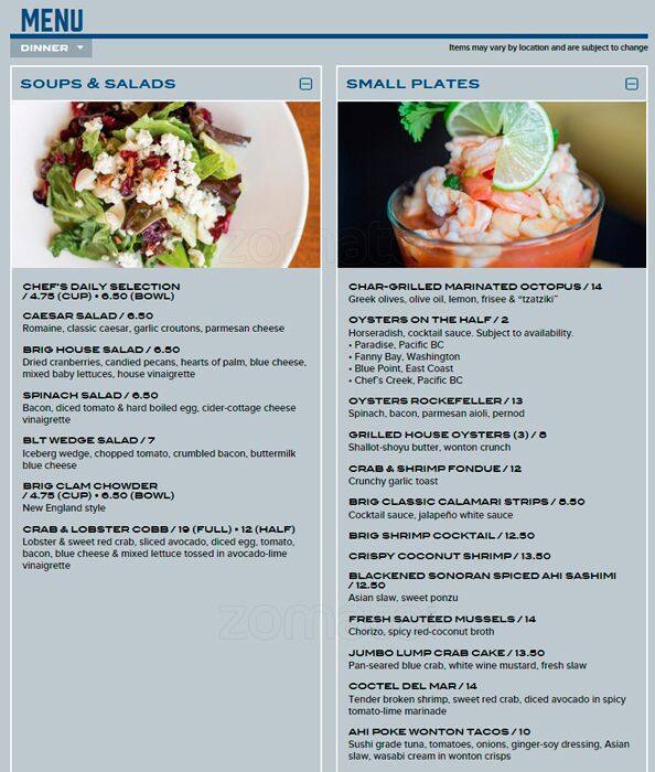 Menu at Brigantine restaurant, La Mesa, Fuerte Dr