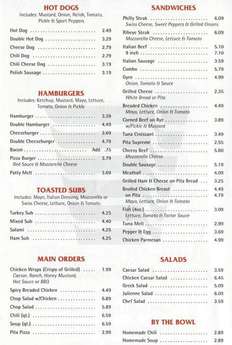 Menu at Johnny's Red Hots restaurant, Naperville