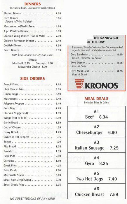 Menu at Johnny's Red Hots restaurant, Naperville