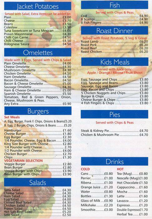 Menu at Royal Cafe, London, 102 Fleet Rd