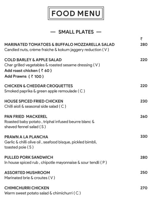 Menu of Petisco Goa, Panaji, Goa