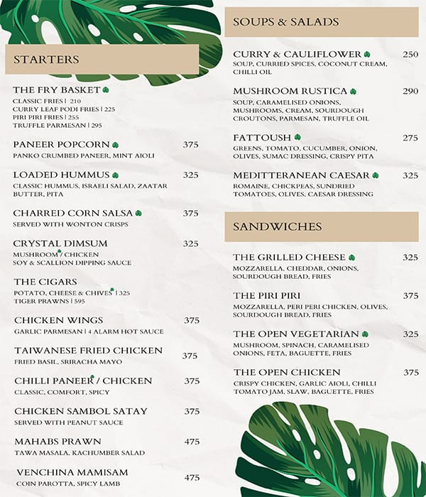 Menu of Kraft Retail Dining, Nandanam, Chennai